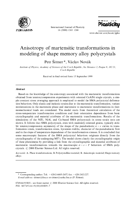 (PDF) Anisotropy of martensitic transformations in modeling of shape memory alloy polycrystals