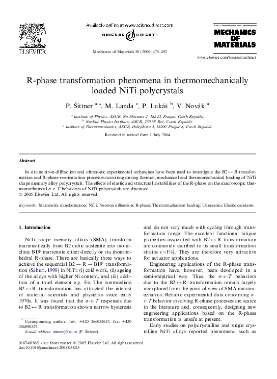 (PDF) R-phase transformation phenomena in thermomechanically loaded ...