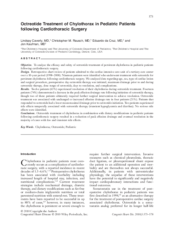 (PDF) Octreotide Treatment of Chylothorax in Pediatric Patients ...