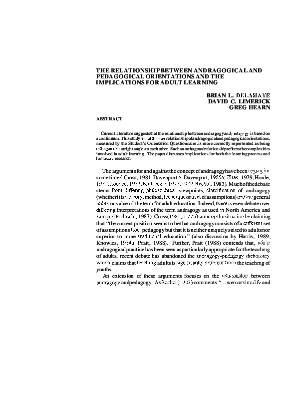 (PDF) The Relationship between Andragogical and Pedagogical ...