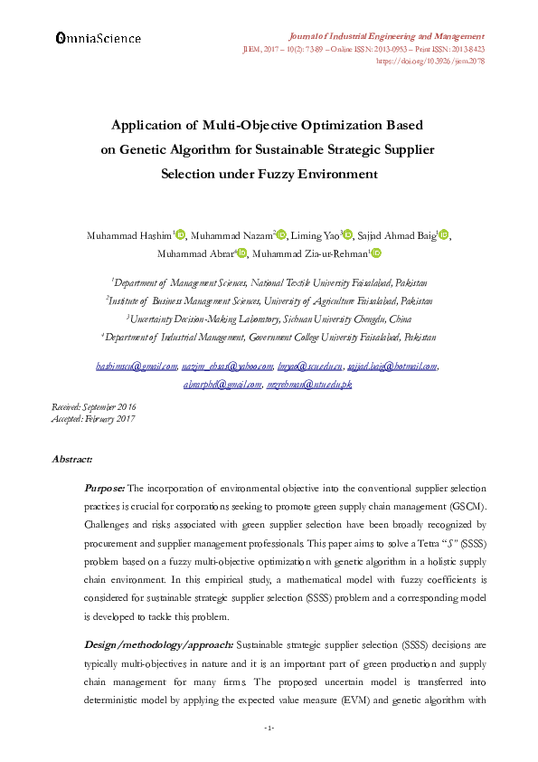 Pdf Green Supplier Selection Using Fuzzy Group Decision Making