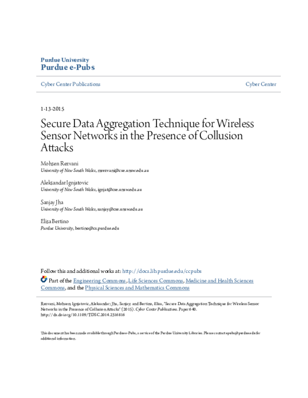 Pdf Secure Data Aggregation Technique For Wireless Sensor Networks In The Presence Of