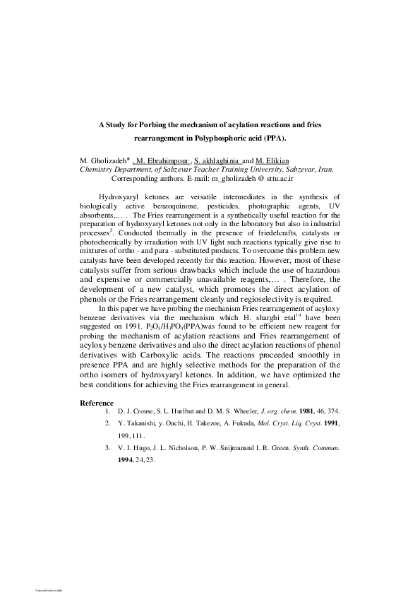 (PDF) A Study for Porbing the mechanism of acylation reactions and ...