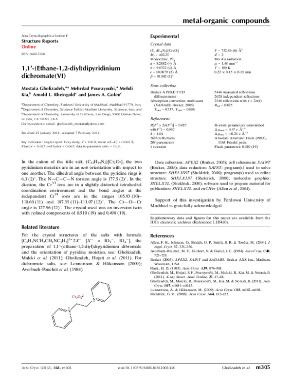(PDF) 1,1′-(Ethane-1,2-diyl)dipyridinium dichromate(VI)