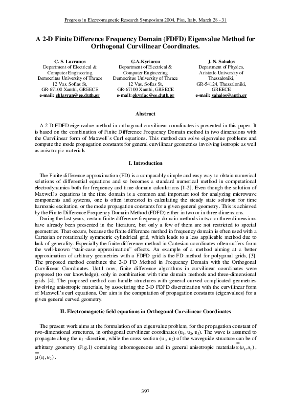 Pdf A 2 D Finite Difference Frequency Domain Fdfd Eigenvalue Method