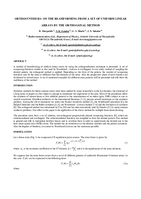 Pdf Orthosynthesis On The Beamforming From A Set Of Uniform Linear Arrays By The Orthogonal