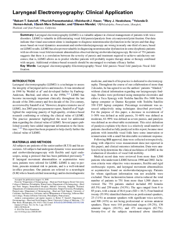 (PDF) Laryngeal Electromyography: Clinical Application