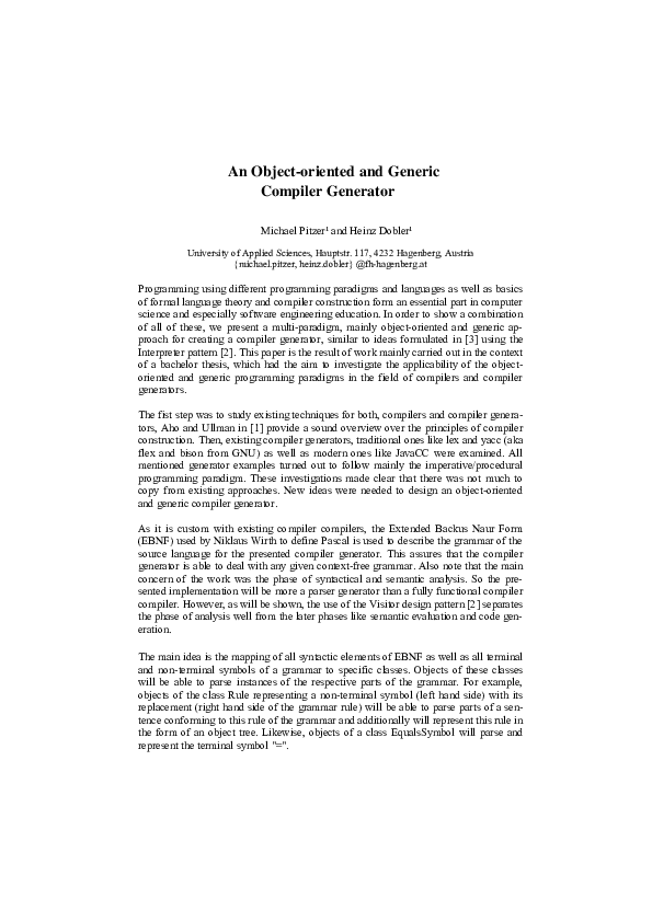 (PDF) An Object-Oriented and Generic Compiler Generator