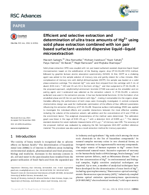 (PDF) Efficient and selective extraction and determination of ultra trace amounts of Hg 2+ using ...