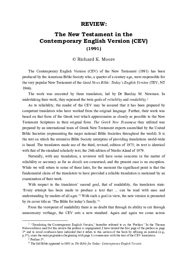 (PDF) 19. Review: Contemporary English Version (CEV) NT