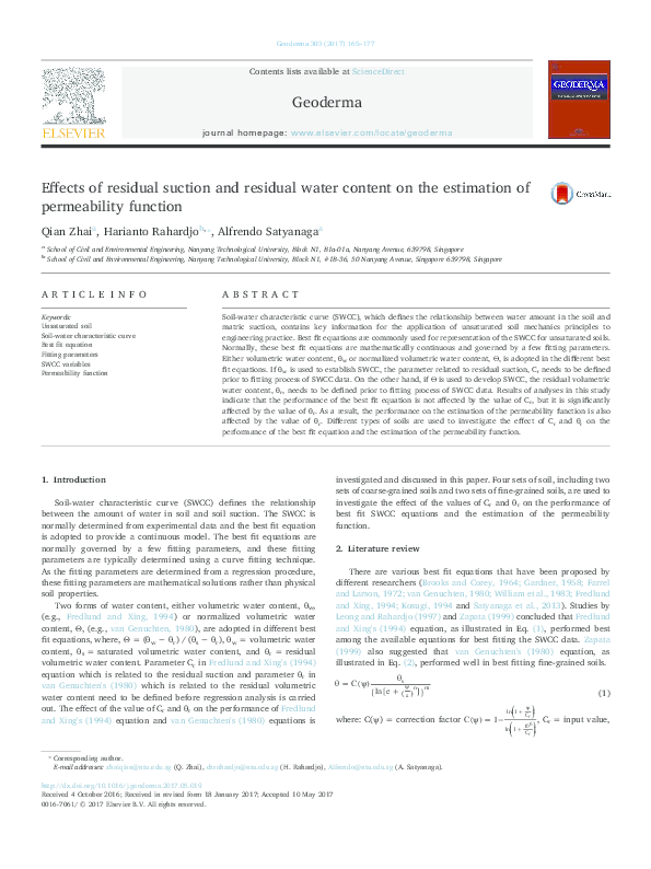 (PDF) Effects of residual suction and residual water content on the ...
