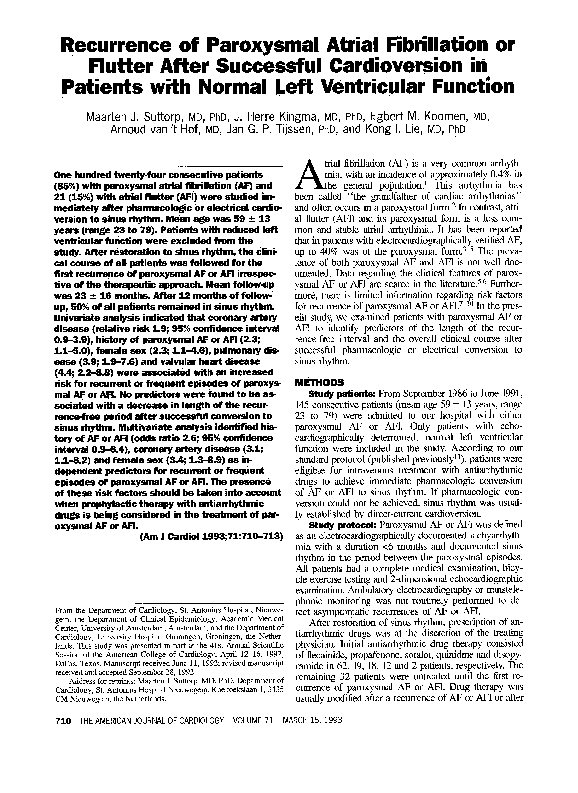 (PDF) Recurrence of paroxysmal atrial fibrillation or flutter after ...