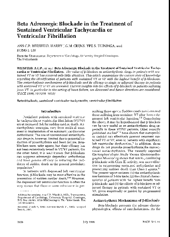 (PDF) Role of Beta Blockers in Ventricular Tachycardia
