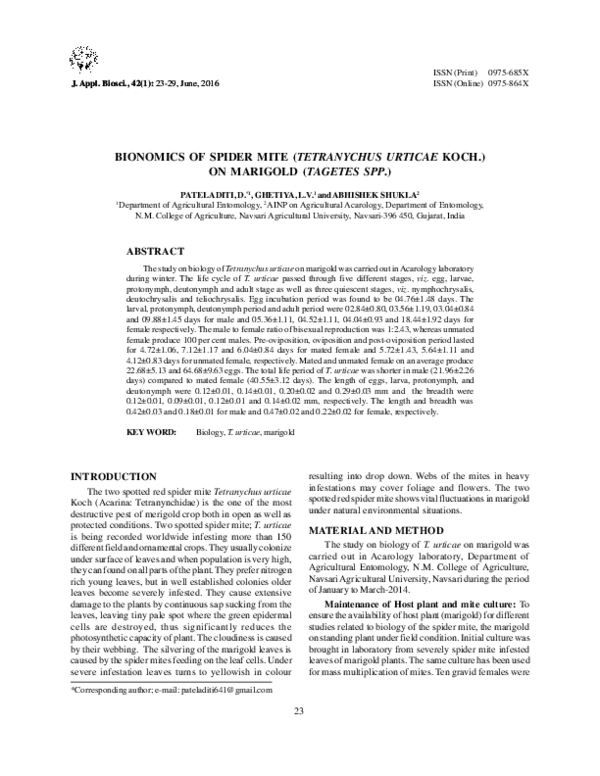 (PDF) 2 BIONOMICS OF SPIDER MITES ON MARIGOLD.pdf