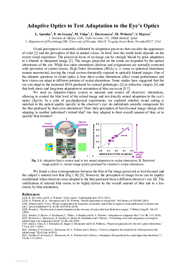 (PDF) Adaptive Optics to Test Adaptation to the Eye’s Optics
