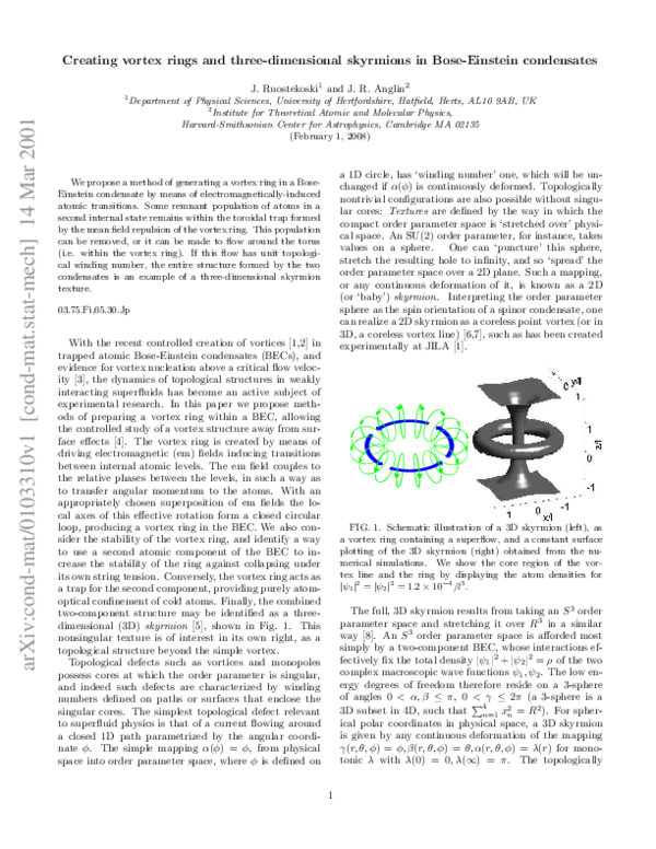 (PDF) Creating Vortex Rings and Three-Dimensional Skyrmions in Bose ...