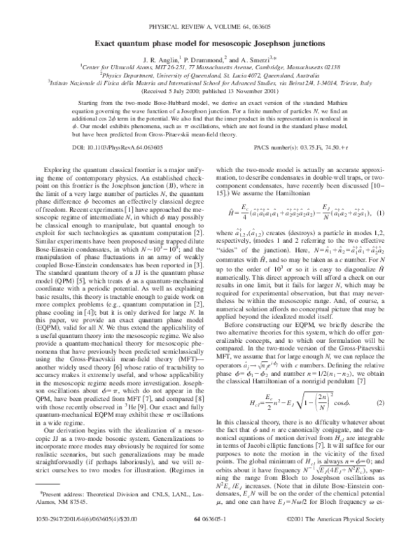 (PDF) Exact quantum phase model for mesoscopic Josephson junctions