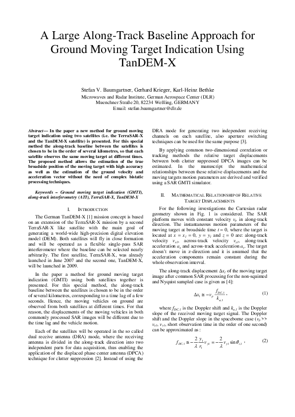 (PDF) A Large Along-Track Baseline Approach for Ground Moving Target Indication Using TanDEM-X
