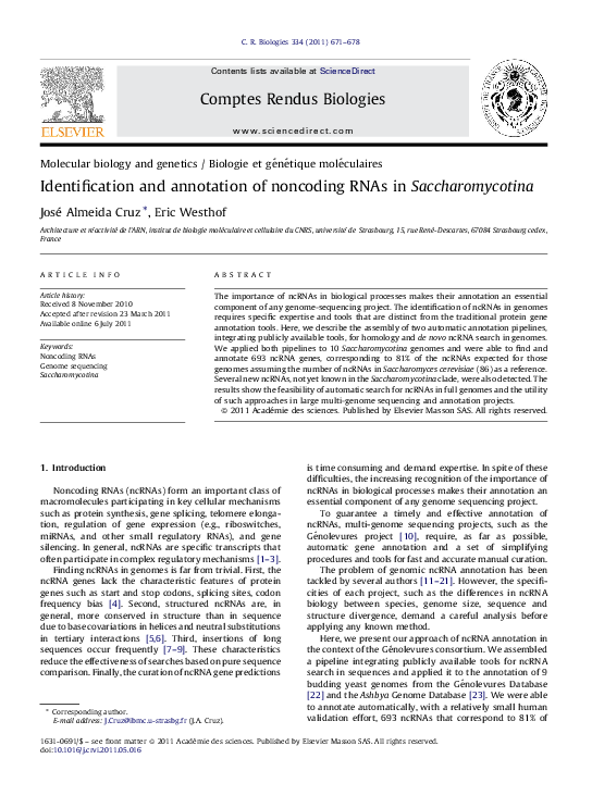 (PDF) Identification and annotation of noncoding RNAs in Saccharomycotina