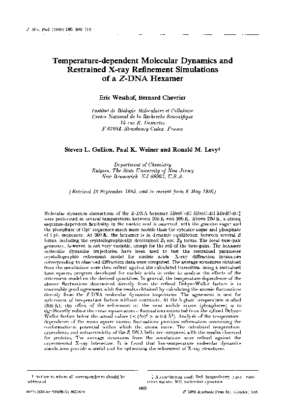 (PDF) Temperature-dependent molecular dynamics and restrained X-ray ...