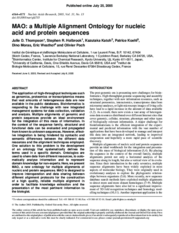 (PDF) MAO: a Multiple Alignment Ontology for nucleic acid and protein sequences