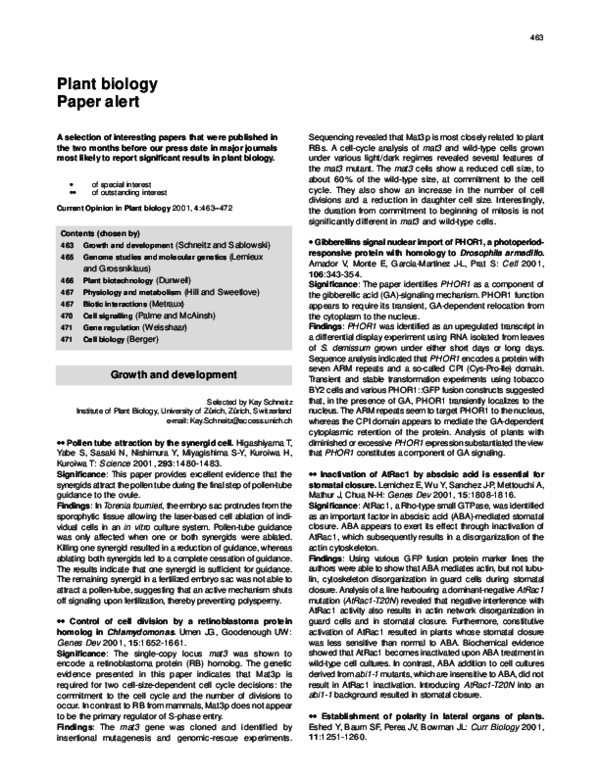 (PDF) Paper alert: Plant biology