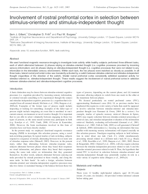 (PDF) Involvement of rostral prefrontal cortex in selection between ...