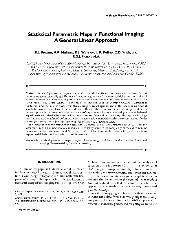 Pdf Statistical Parametric Maps In Functional Imaging A General Linear Approach