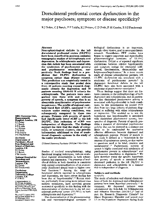 (PDF) Dorsolateral prefrontal cortex dysfunction in the major psychoses ...