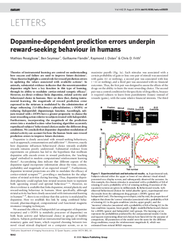 (PDF) Dopamine-dependent prediction errors underpin reward-seeking behaviour in humans
