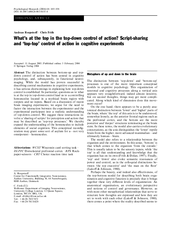 (PDF) What?s at the top in the top-down control of action? Script ...