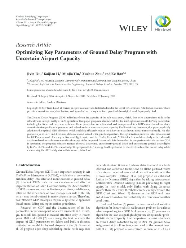 (PDF) Optimizing Key Parameters of Ground Delay Program with Uncertain ...
