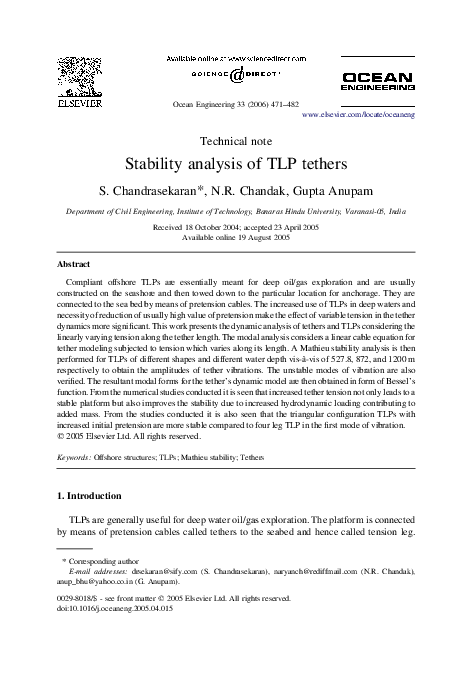 (PDF) Stability analysis of TLP tethers