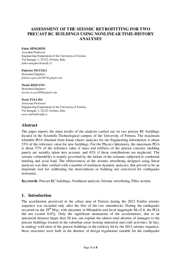 Pdf Assessment Of The Seismic Retrofitting For Two Precast Rc Buildings Using Nonlinear Time