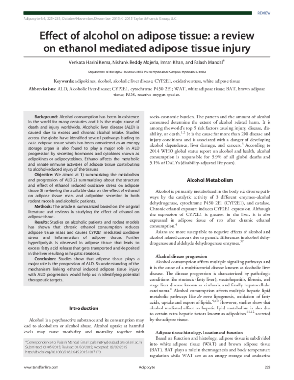(PDF) Effect of alcohol on adipose tissue: a review on ethanol mediated ...