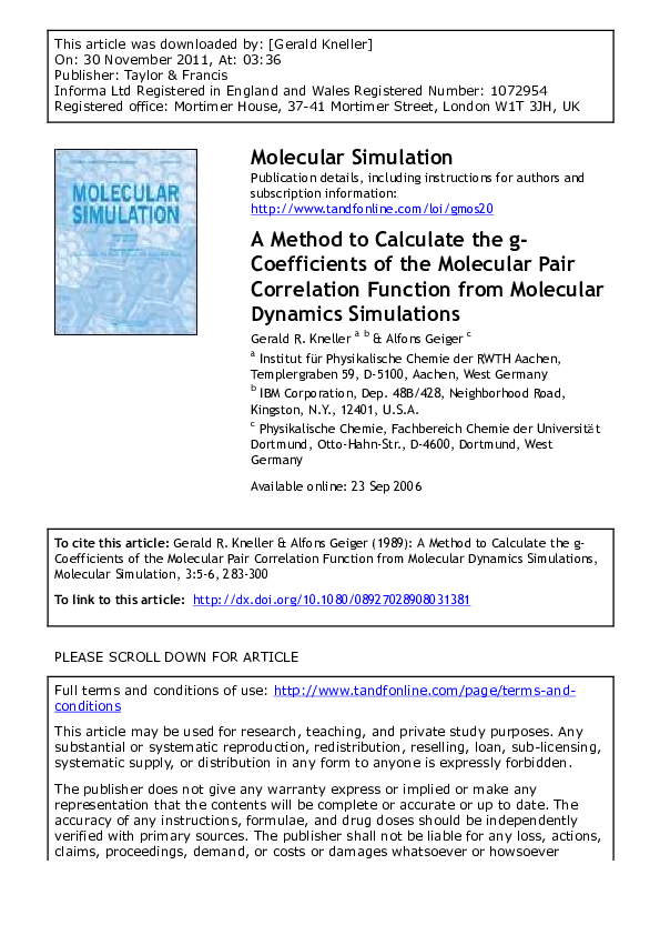 (PDF) A Method to Calculate the g-Coefficients of the Molecular Pair Correlation Function from ...