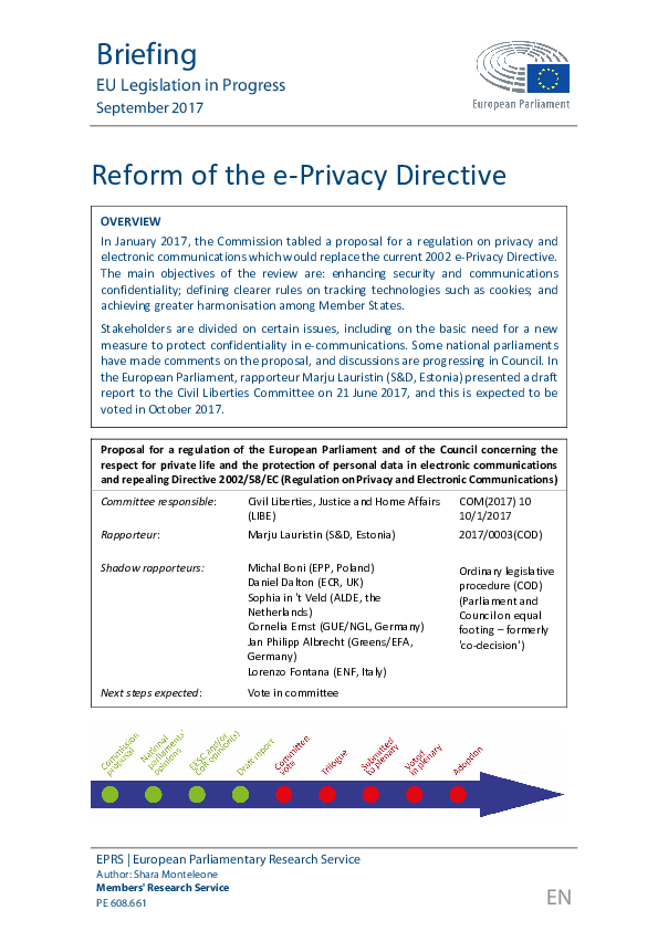 (PDF) Reform of the e-Privacy Directive - EU legislation in Progress ...