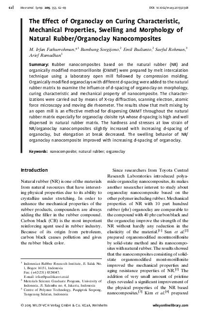 (PDF) The Effect of Organoclay on Curing Characteristic, Mechanical Properties, Swelling and ...