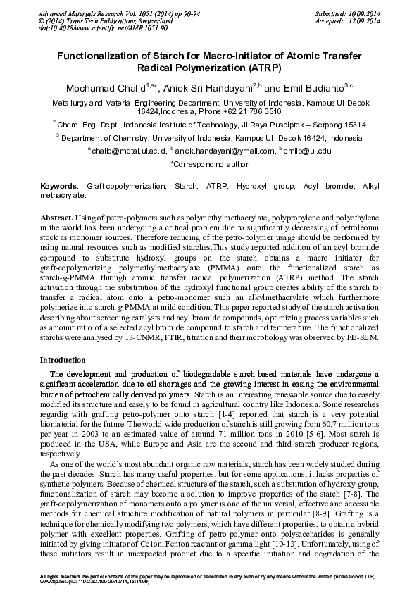 (PDF) Functionalization of Starch for Macro-Initiator of Atomic ...