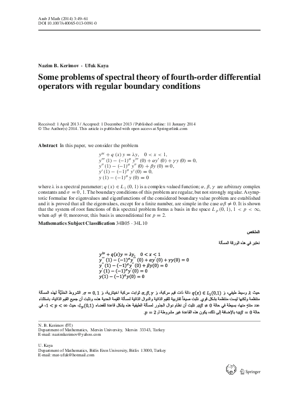 Pdf Some Problems Of Spectral Theory Of Fourth Order Differential Operators With Regular