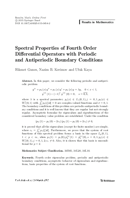 Pdf Spectral Properties Of Fourth Order Differential Operators With Periodic And Antiperiodic