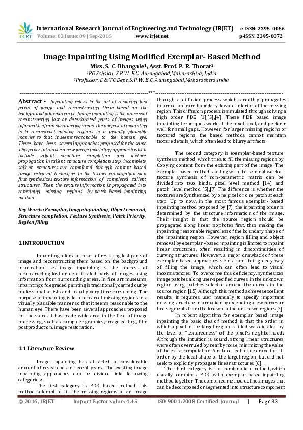 (PDF) Modified Exemplar-Based Image Inpainting