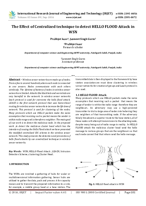 (PDF) The Effect of Centralized technique to detect HELLO FLOOD Attack in WSN