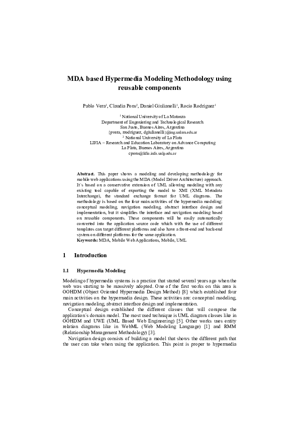 (PDF) MDA based hypermedia modeling methodology using reusable components