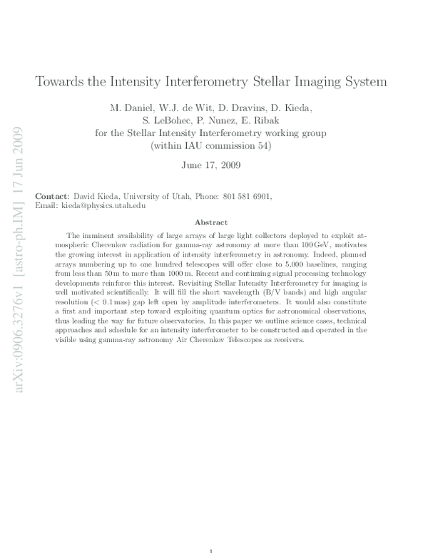 (PDF) Towards the intensity interferometry stellar imaging system ...