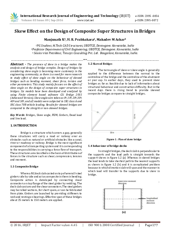Pdf Skew Effect On The Design Of Composite Super Structures In Bridges