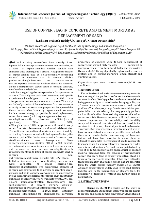 (PDF) USE OF COPPER SLAG IN CONCRETE AND CEMENT MORTAR AS REPLACEMENT ...