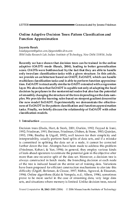 Pdf Online Adaptive Decision Trees Pattern Classification And Function Approximation