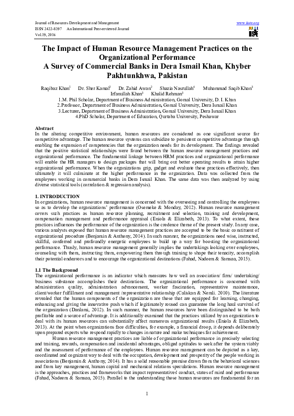 (PDF) The Impact of Human Resource Management Practices on the Organizational Performance A ...