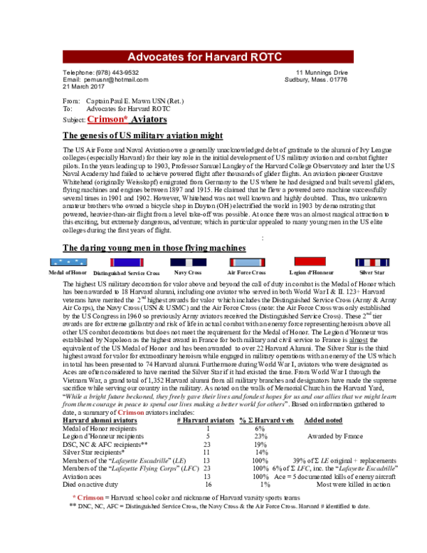 (PDF) Advocates for Harvard ROTC . The genesis of US military aviation ...